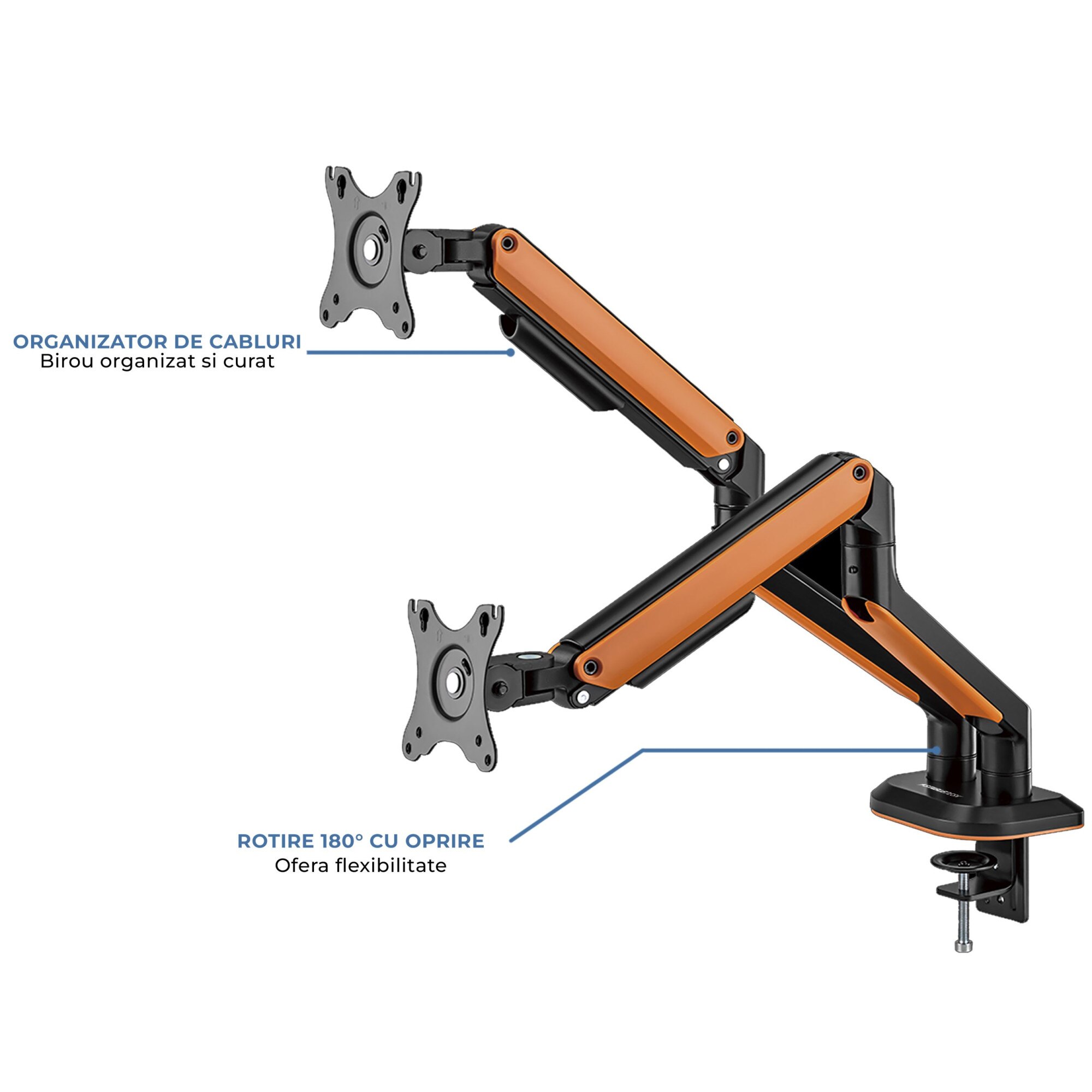 Suport 2 monitoare 17-32" inch, Brat dublu Reglabil Asistat StableDesk ...