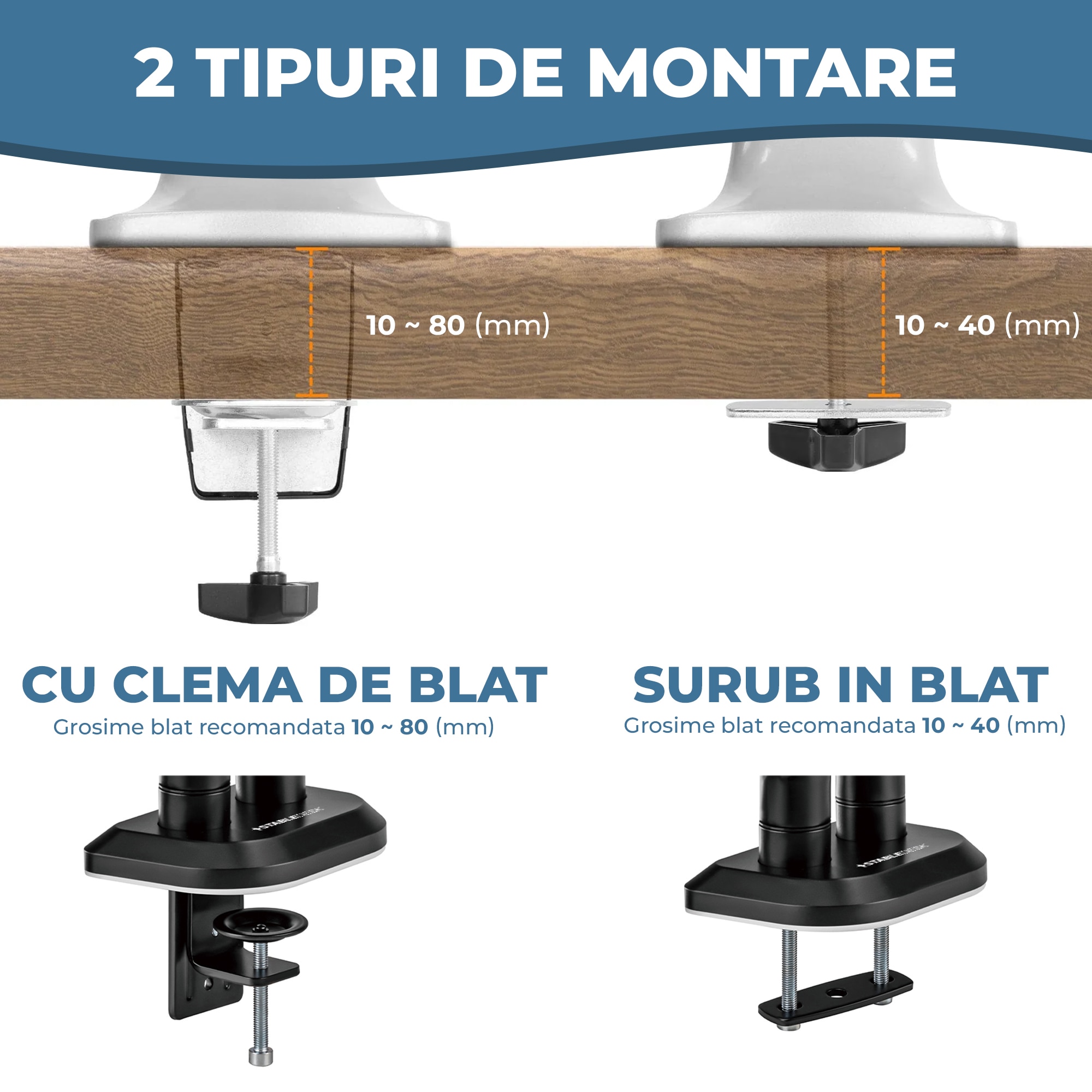 Suport 2 monitoare 17-32" inch, Brat dublu Reglabil Asistat StableDesk ...