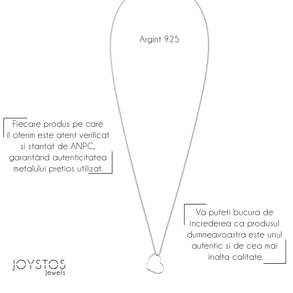 Colier Argint 925, JOYSTOS, Lant reglabil 40-44 cm, Pandant Inima ...