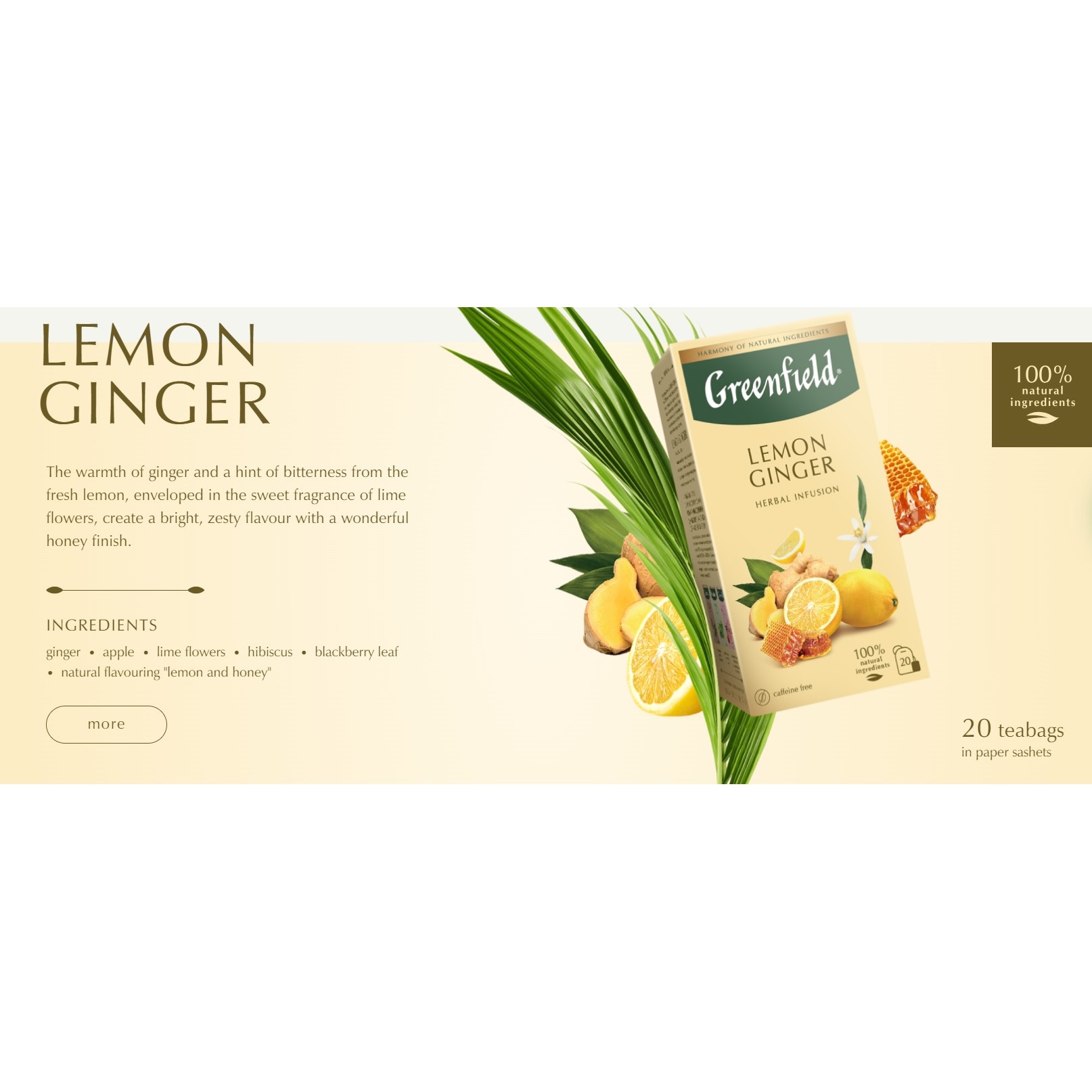 Ceai de plante Greenfield Lemon Ginger, 20 pliculete x 1.5 g, cu aroma ...