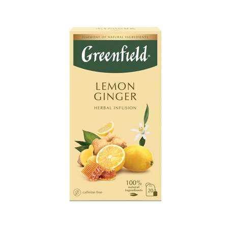 Ceai de plante Greenfield Lemon Ginger, 20 pliculete x 1.5 g, cu aroma ...