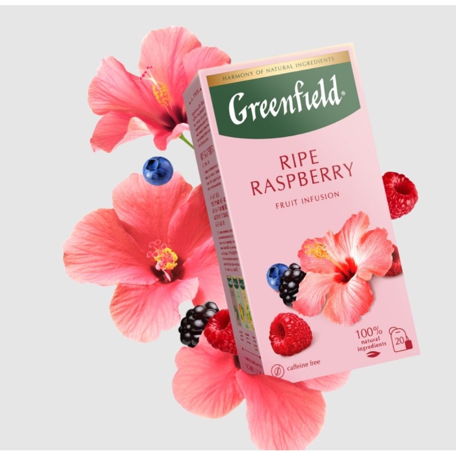 Ceai de plante Greenfield Ripe Rasberry, 20 pliculete x 2 g, cu aroma ...