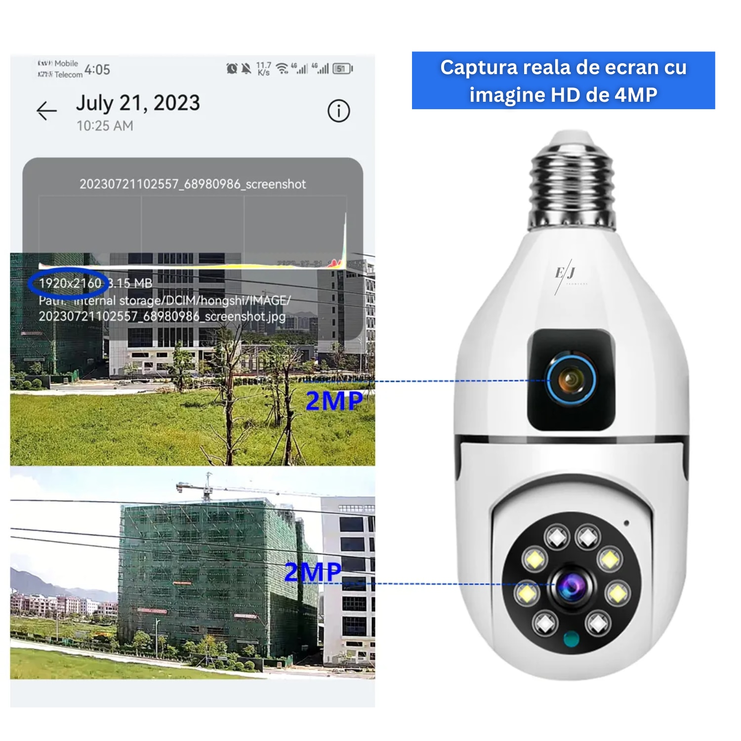 Camera de supraveghere dubla inteligenta 360°, EJ PRODUCTS, V380, PTZ ...