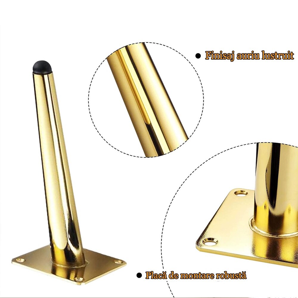 Set 4 picioare metalice pentru mobilier, picioare canapea, Inox, 17cm ...