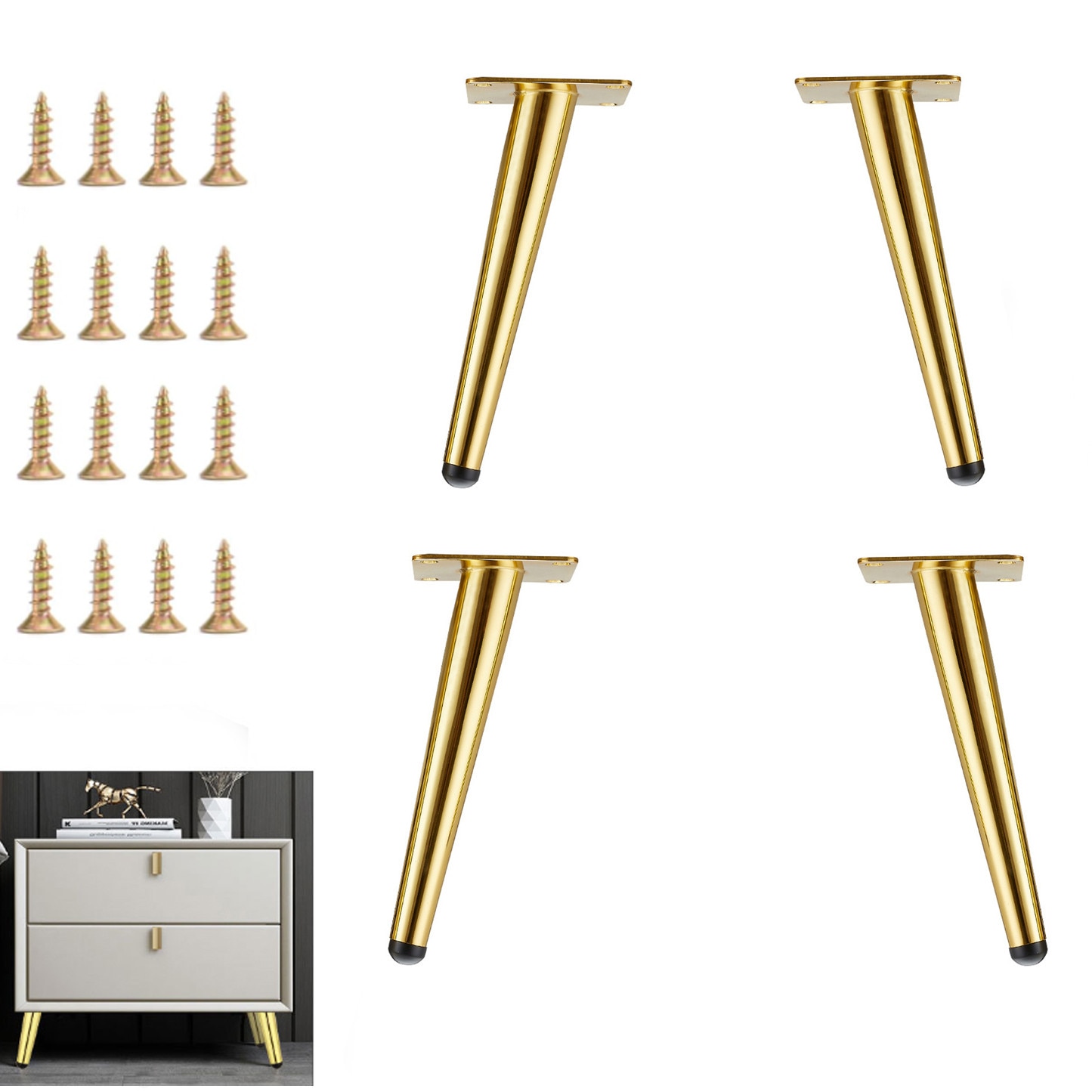 Set 4 picioare canapea, CooTooLa®, picioare mobila, Inox, 10cm, Auriu ...