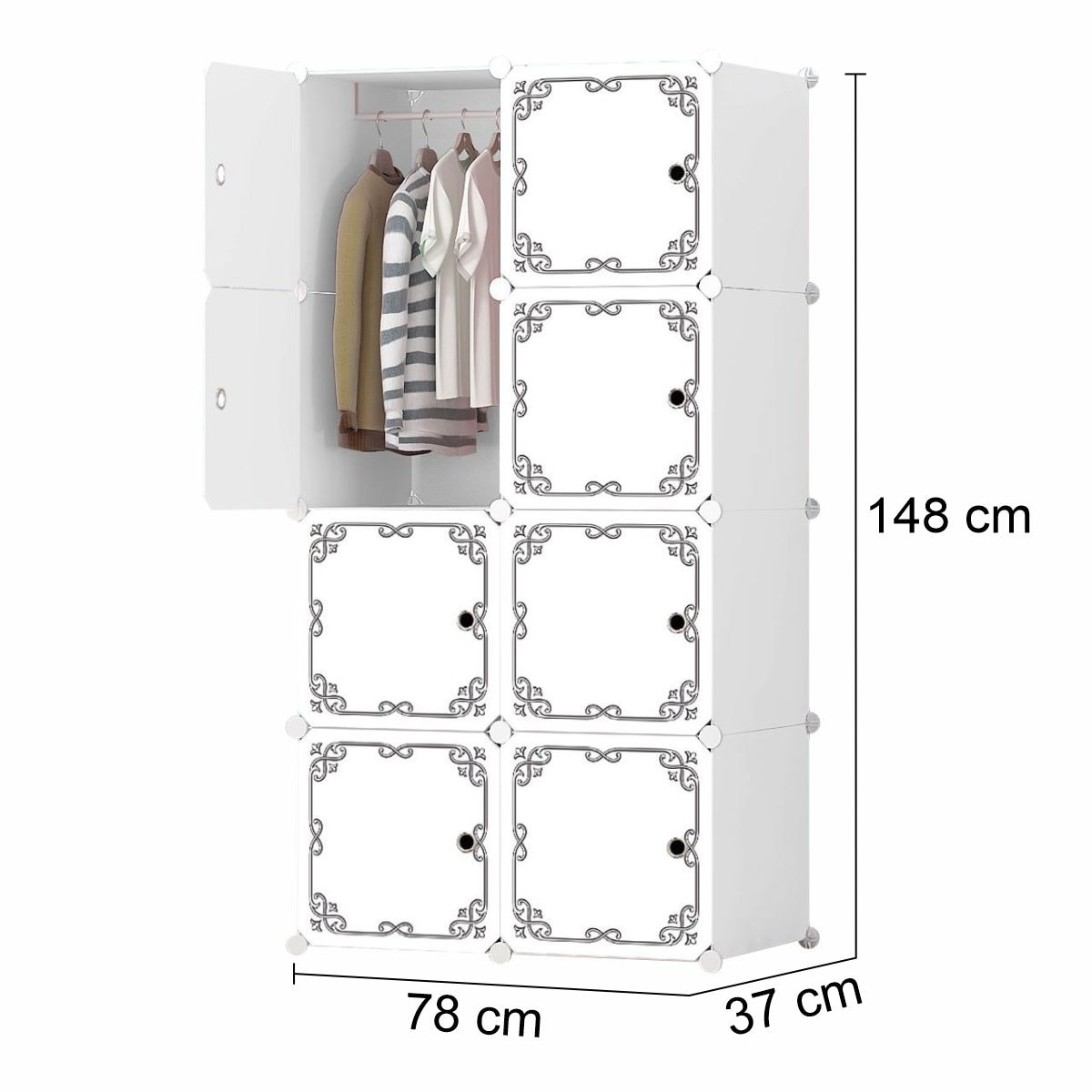 Dulap Modular, 8 Usi, Naimeed D5816, Alb, 148x78x37 cm - eMAG.ro