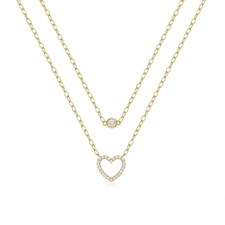 Lantisor dublu cu inimioara din argint 925 placat cu aur galben 18K si ...