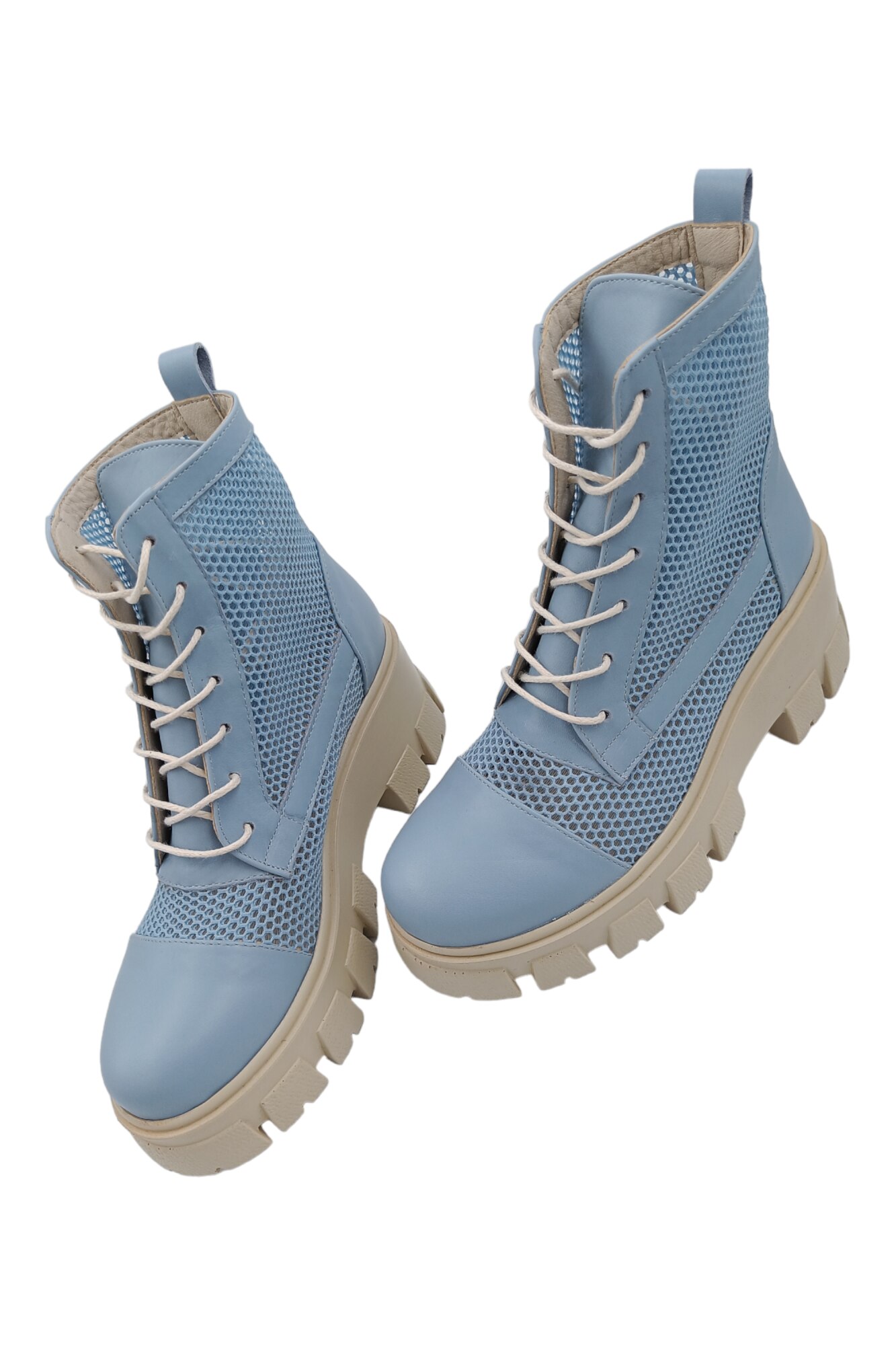 Ghete dama, piele naturala box, plasa, talpa usoara, crampoane mari ...