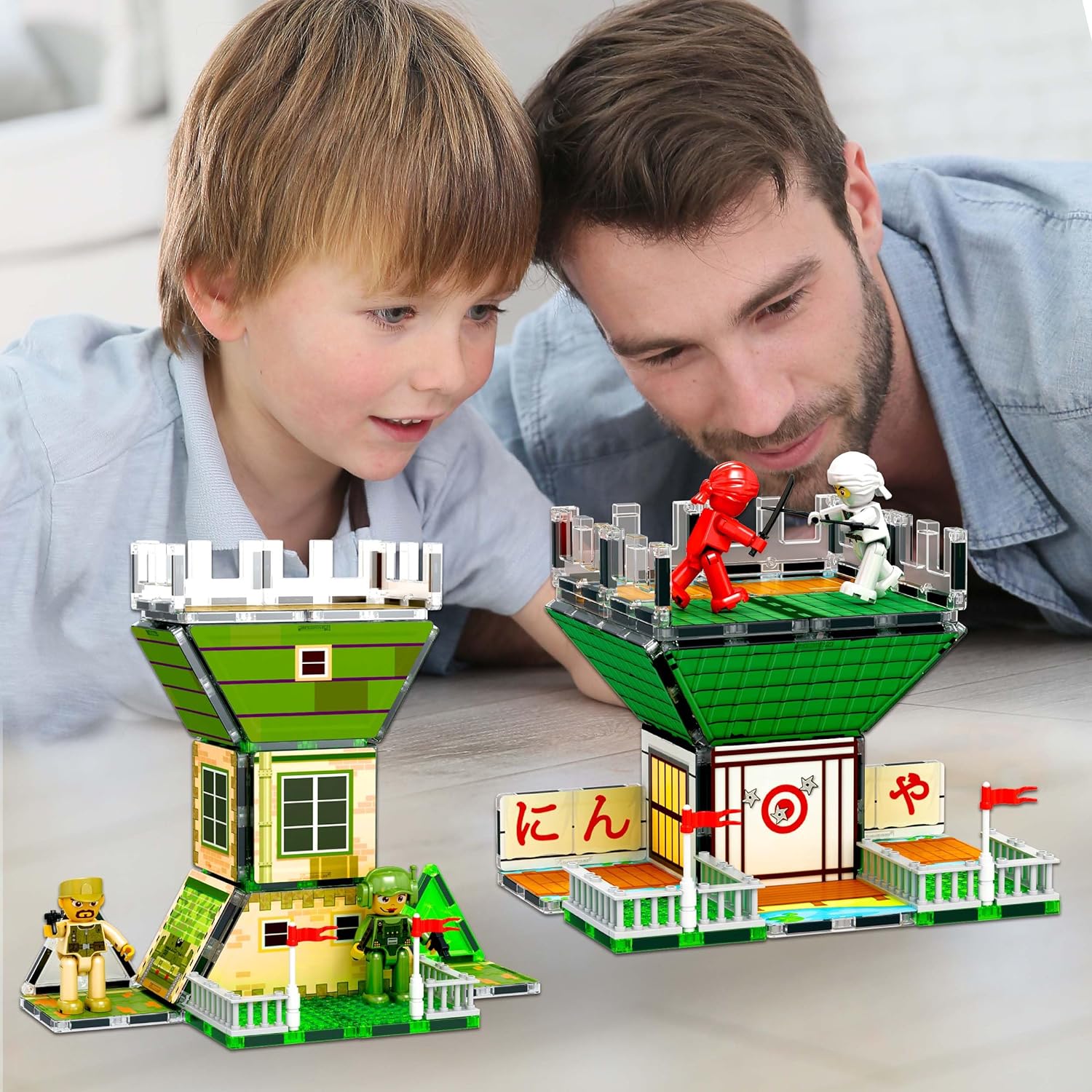 Set de constructie PicassoTiles Fortareata Militara / Casa Ninja, 2-in ...