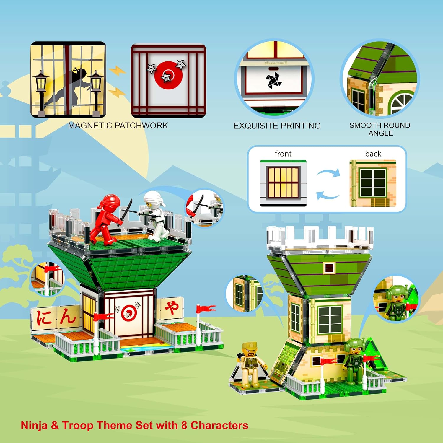 Set de constructie PicassoTiles Fortareata Militara / Casa Ninja, 2-in ...