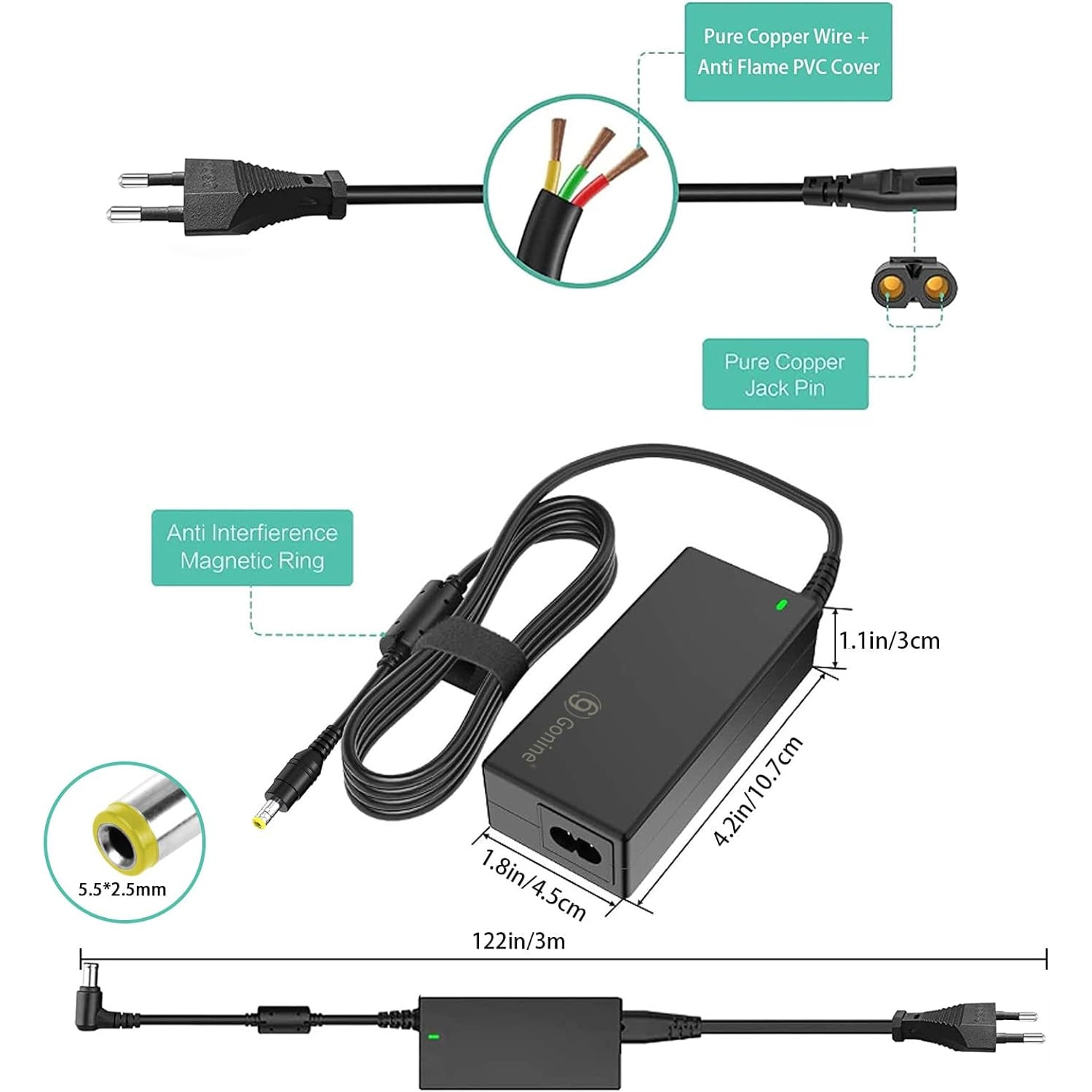 Adaptor de alimentare Gonine 12V 5A 60W Transformator AC 100V-240V la ...