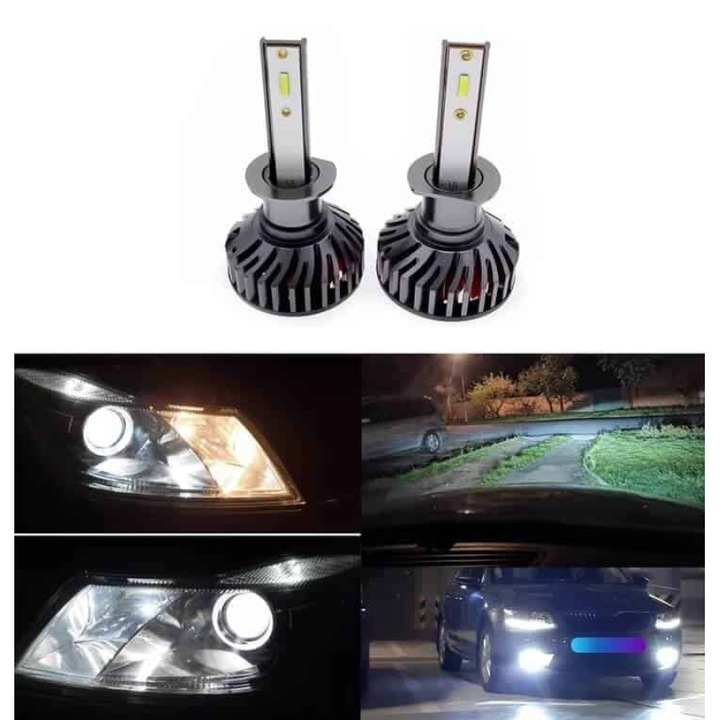 Set 2 becuri auto LED H1 F2 COB, 100W, BZRSH, lumina alb-rece, 12.000 ...