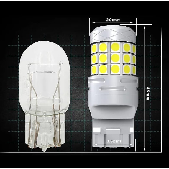Комплект 2 LED крушки за кола BZRSH w21w/5w T20 42 SMD с лупа 12V - eMAG.bg
