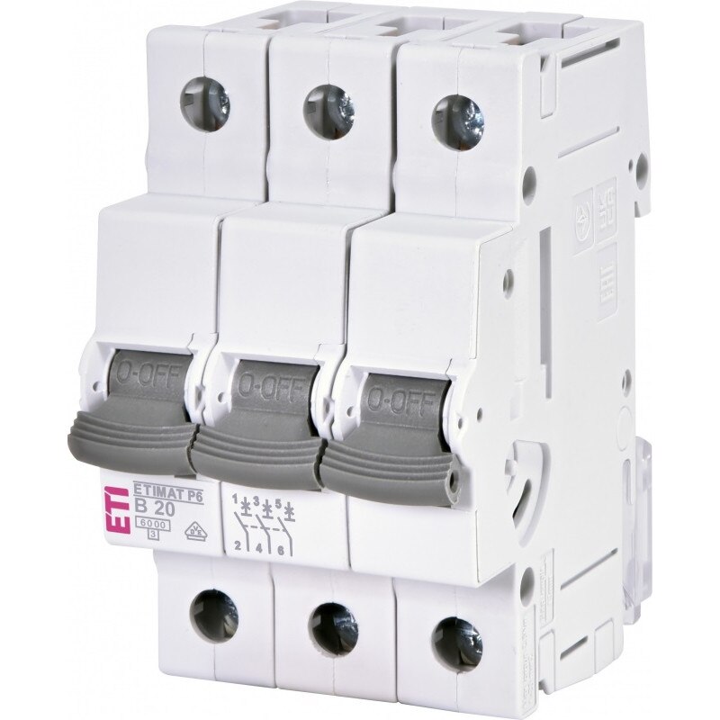 Siguranta automata P6 3P 20A Curba B 6kA ETI 001900311 - eMAG.ro