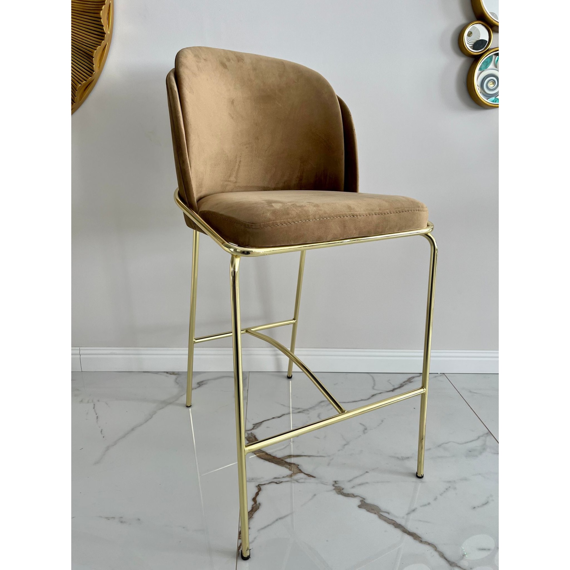 Scaun bar/insula Double Beige, picioare otel inoxidabil aurii lucioase ...