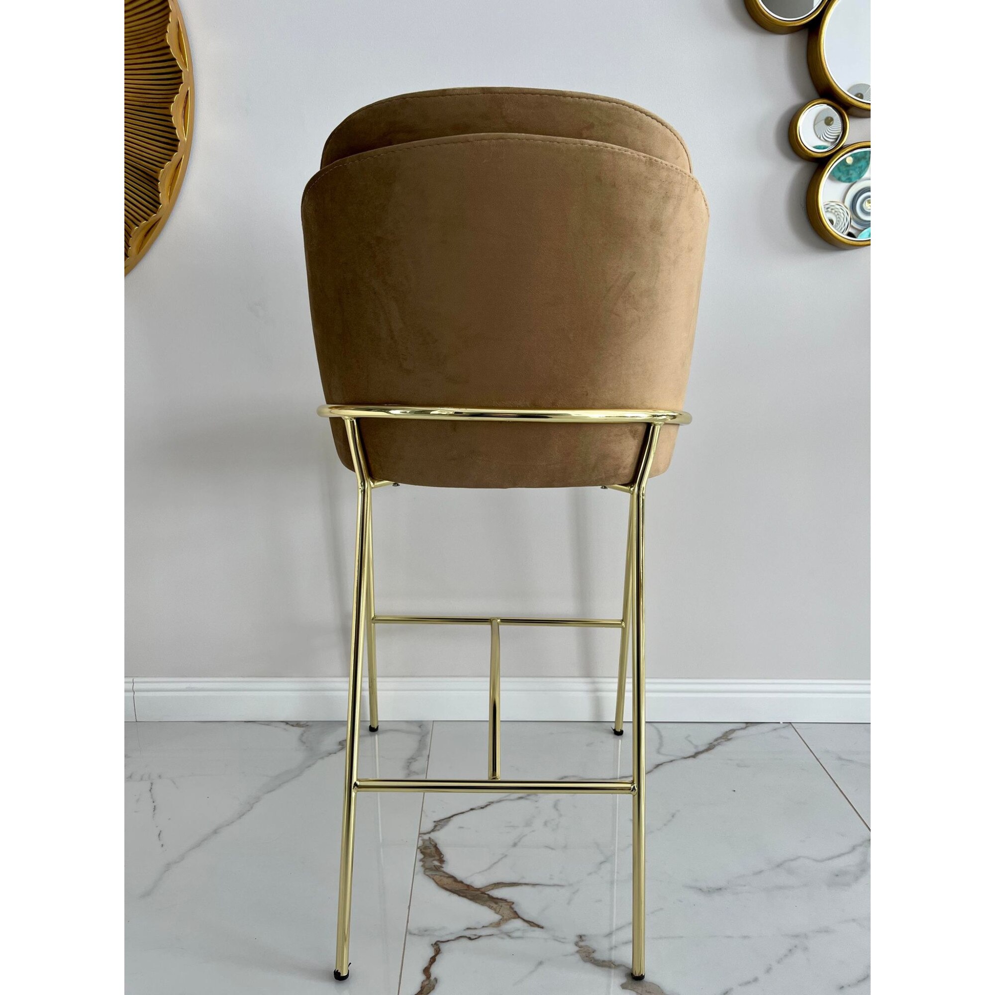 Scaun bar/insula Double Beige, picioare otel inoxidabil aurii lucioase ...