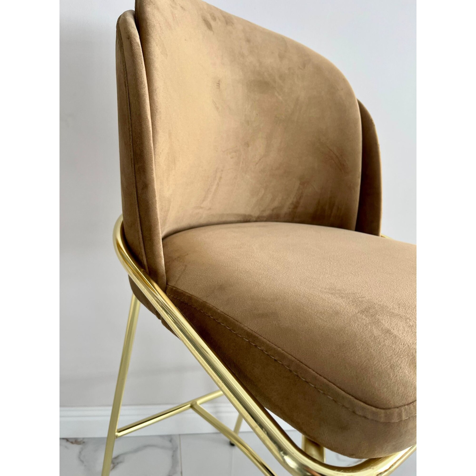 Scaun bar/insula Double Beige, picioare otel inoxidabil aurii lucioase ...