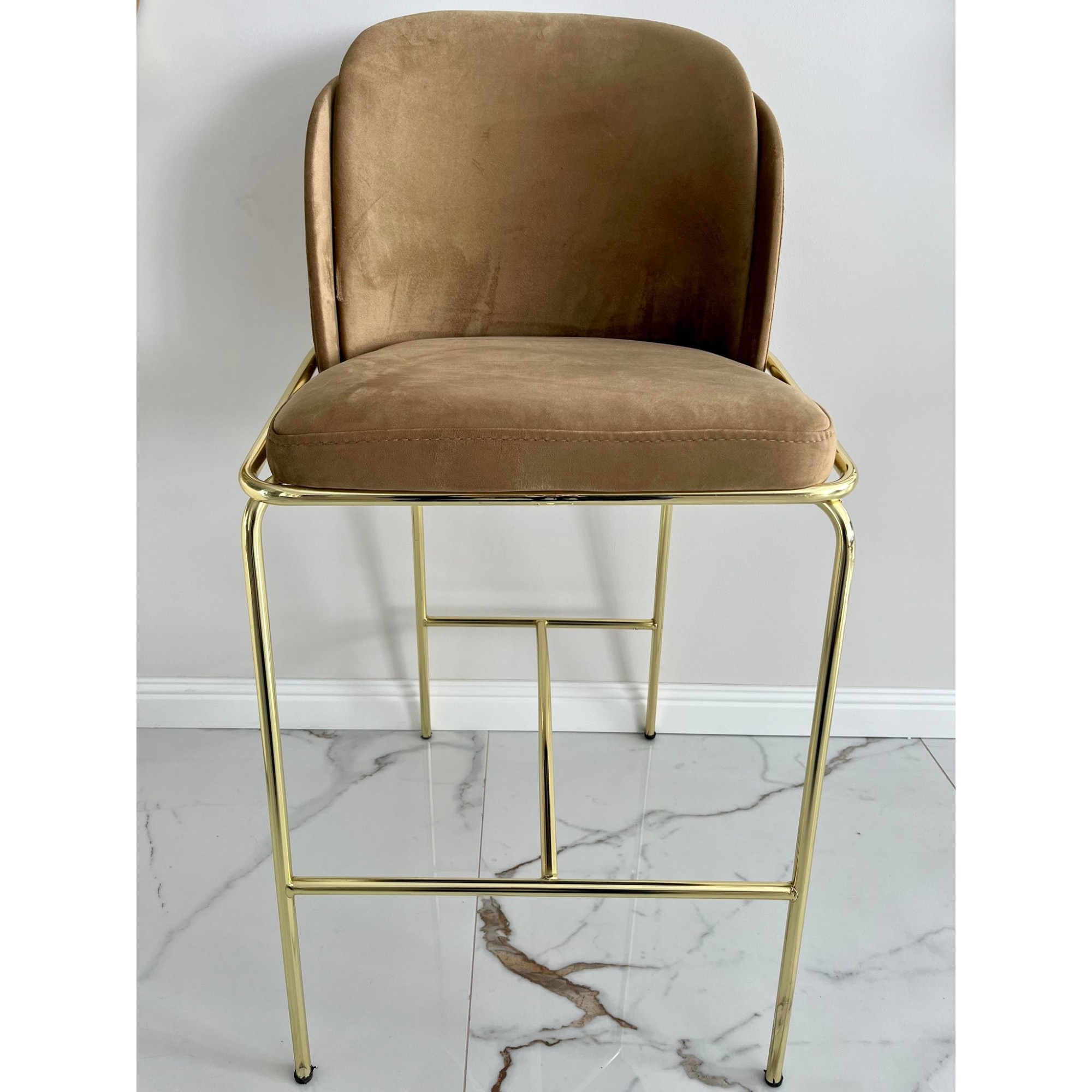 Scaun bar/insula Double Beige, picioare otel inoxidabil aurii lucioase ...