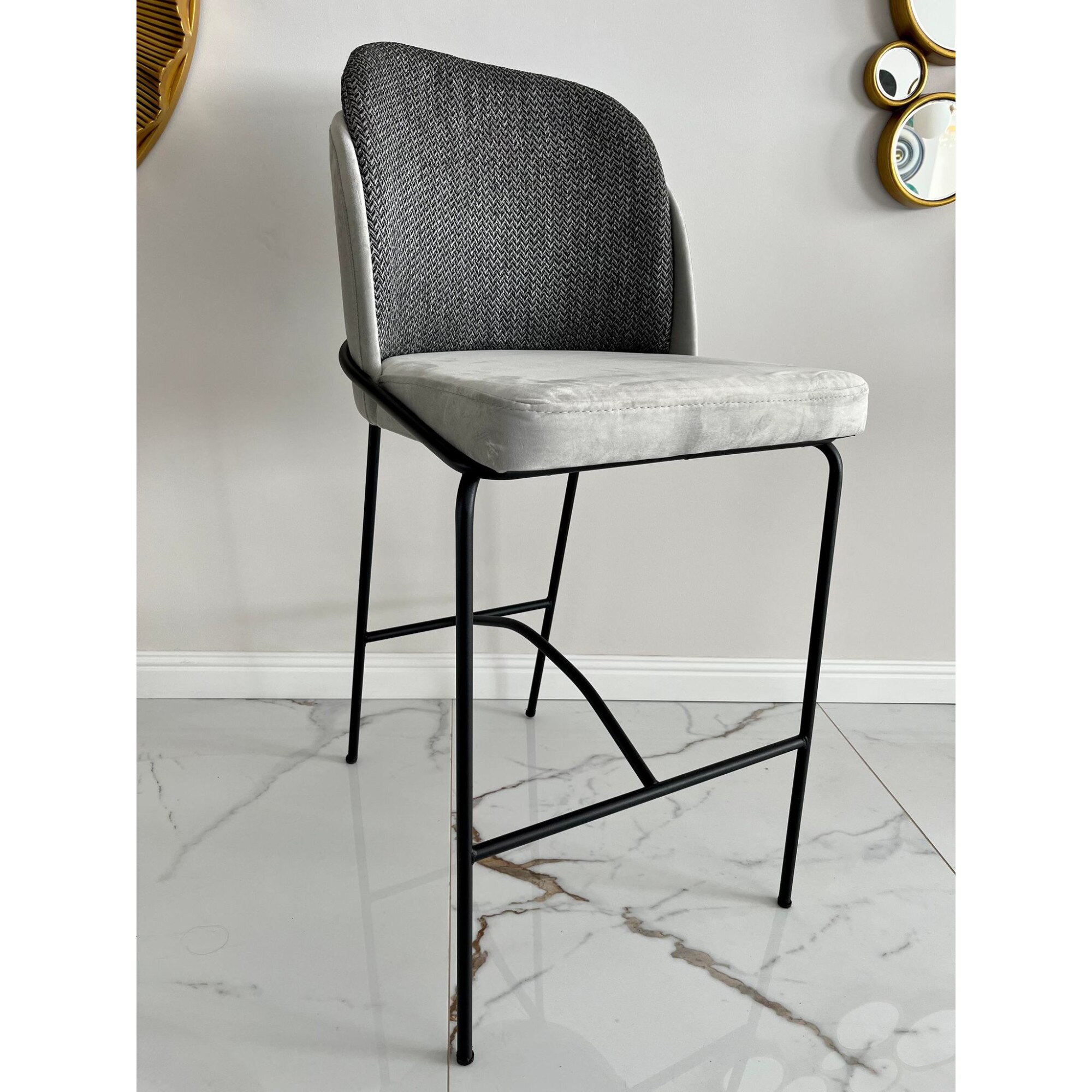 Scaun bar/insula Double Grey, picioare otel inoxidabil negre mate ...