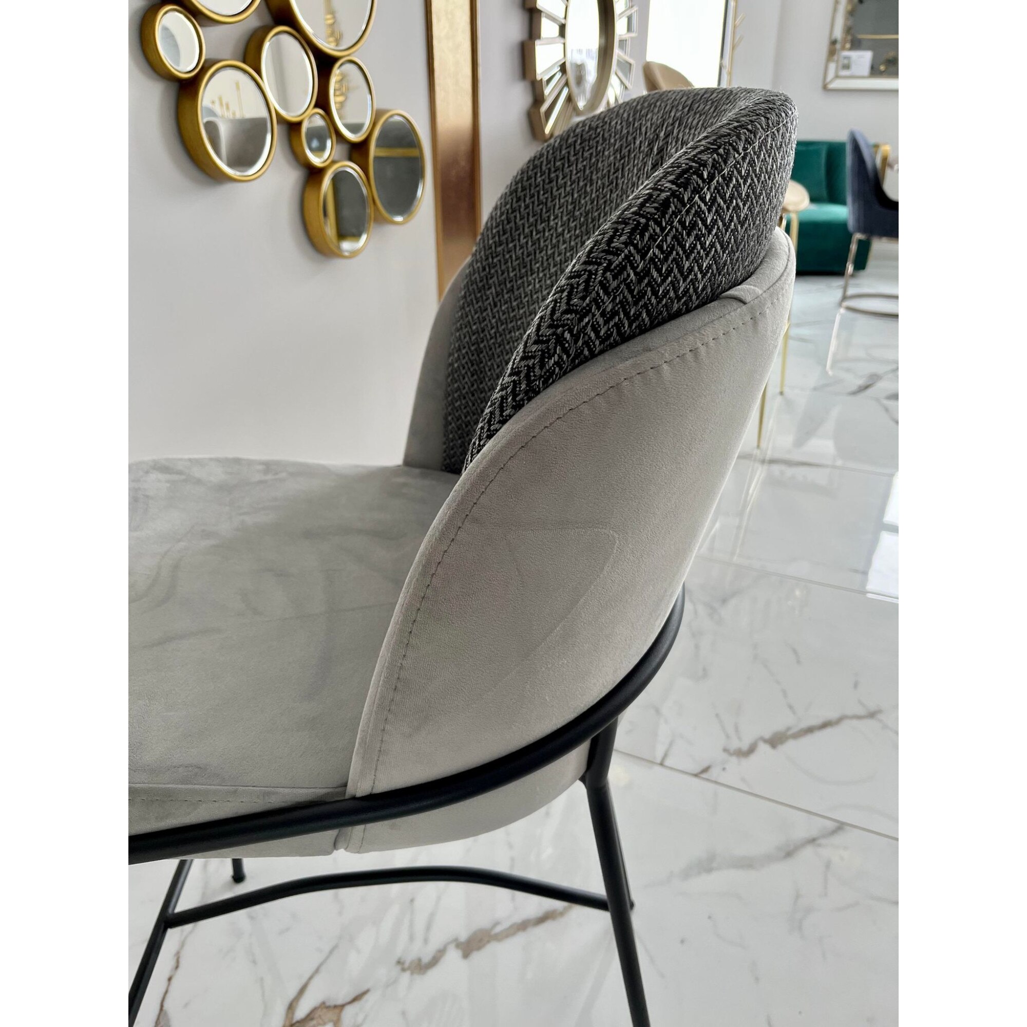 Scaun bar/insula Double Grey, picioare otel inoxidabil negre mate ...