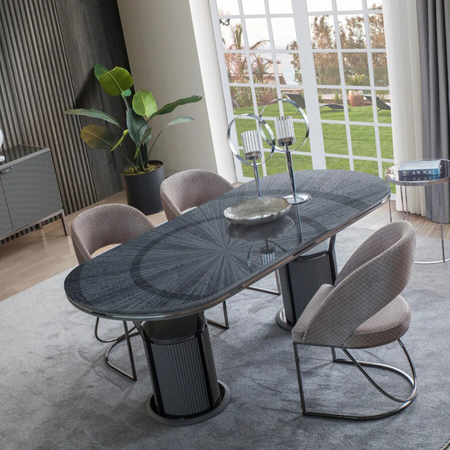 Set 6 buc scaune dining/bucatarie Milano, cadru metal negru cromat ...