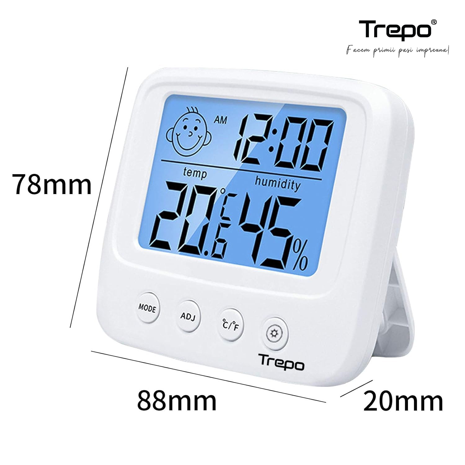 Метеорологична станция Trepo, цифров влагомер за стаята, осветен LCD ...