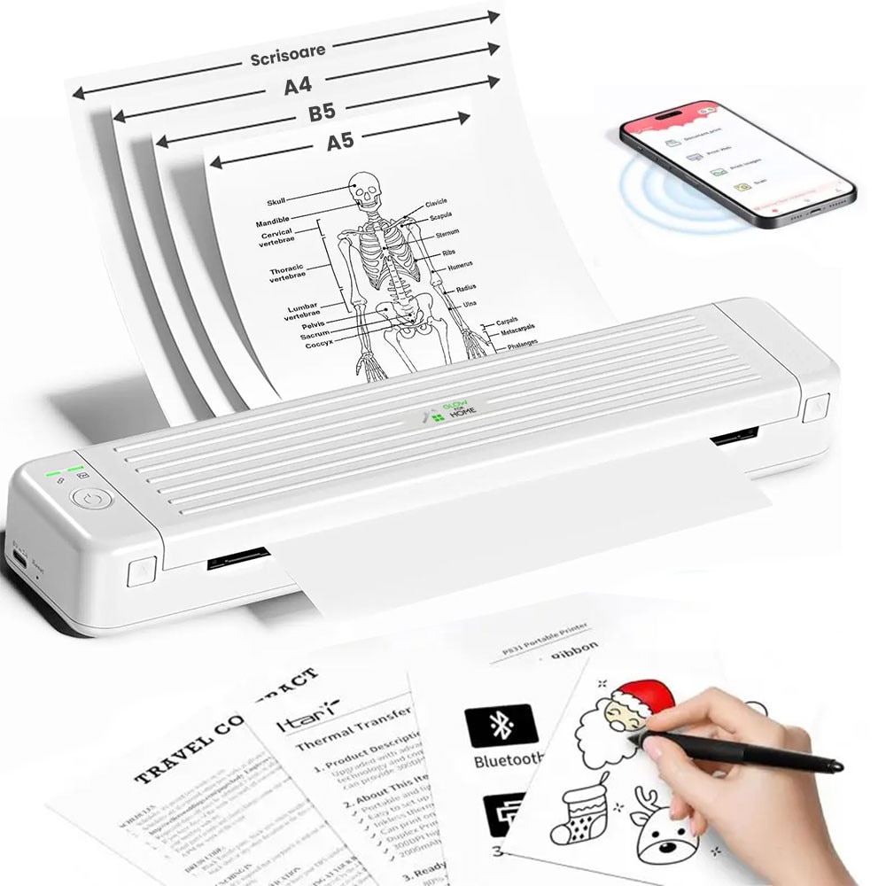 Imprimanta termica portabila A4, GlowforHome, fara fir, fara tus, A4 ...