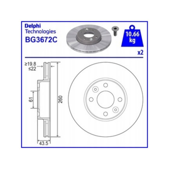 Set 2 discuri frana, Delphi, BG3762 - eMAG.ro