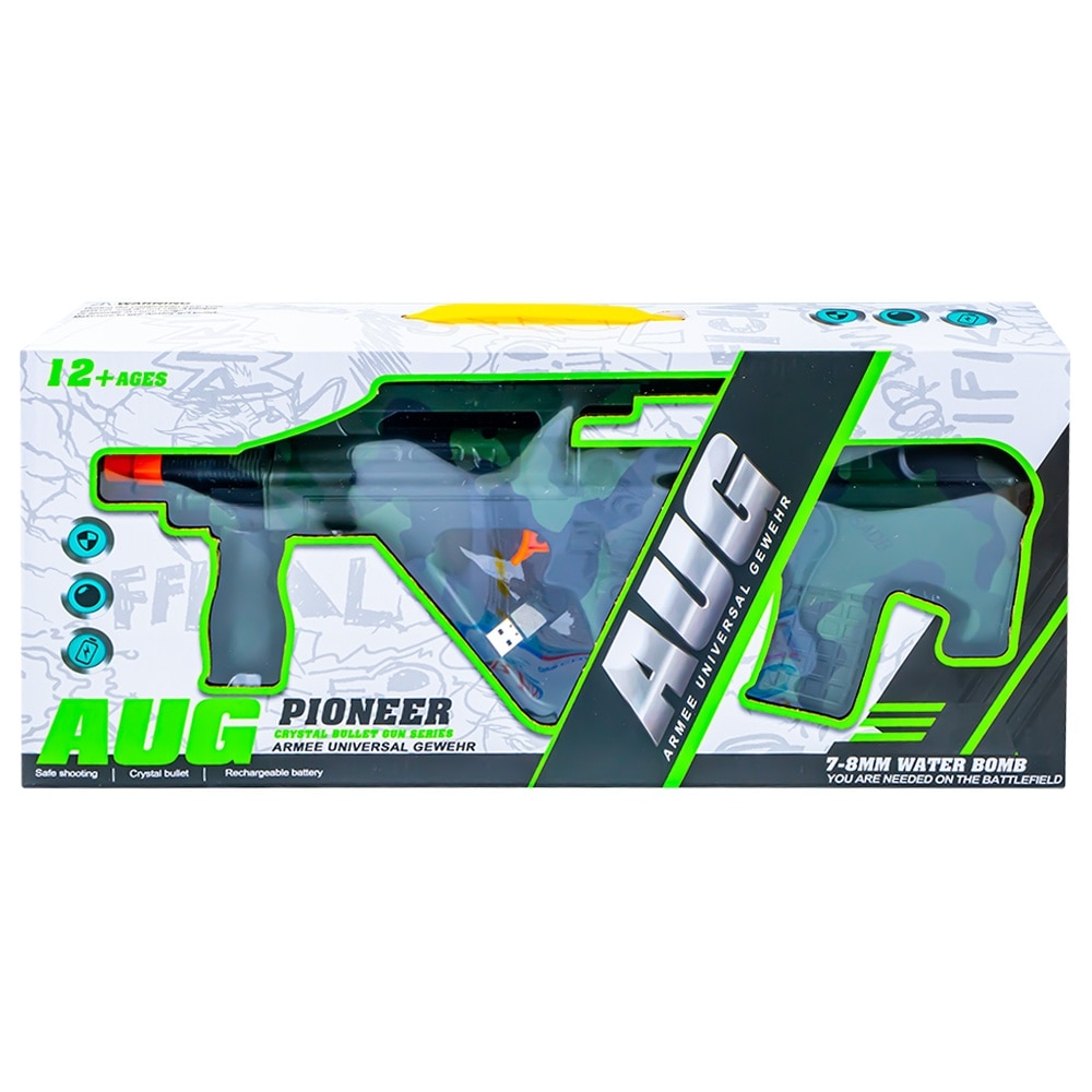 Pusca automata AUG cu bile gel 7-8 mm, reincarcabil, accesorii incluse ...