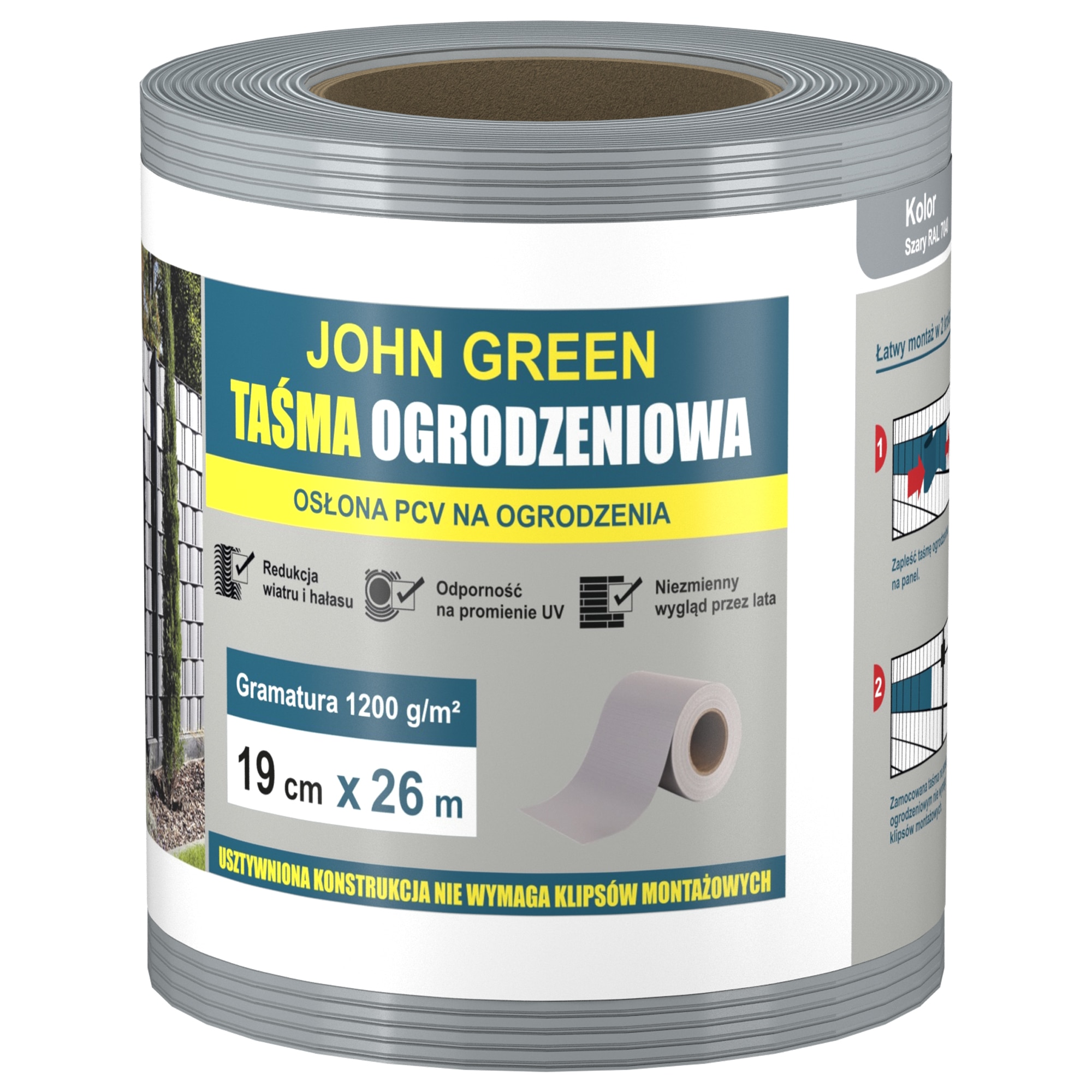 Banda pentru gard, verde John, PVC, gri, 19cm x 26m - eMAG.ro