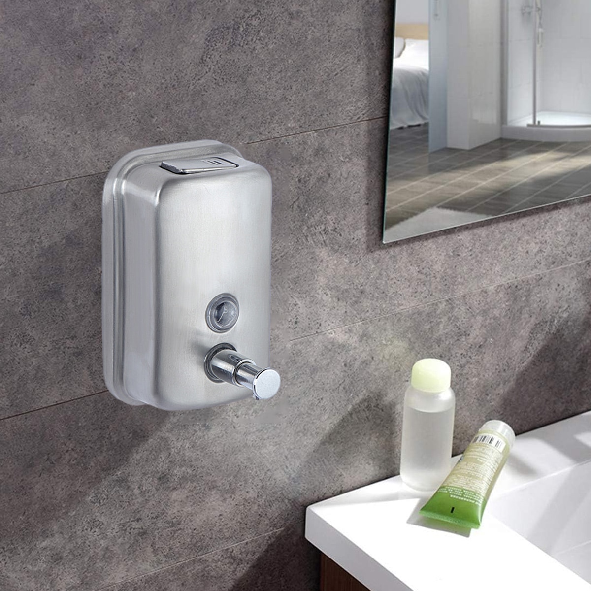 Dozator de sapun lichid montat pe perete, Inox, 500ml, Inox - eMAG.ro