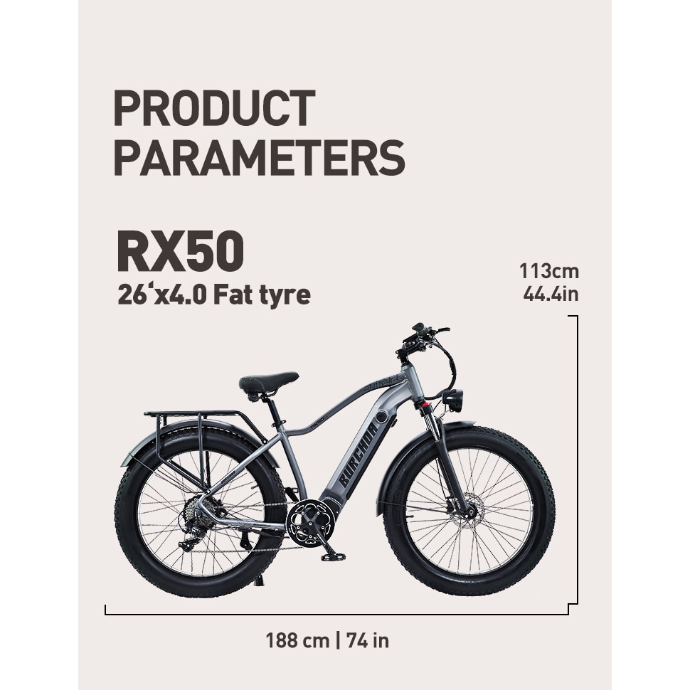 Електрически велосипед RX50, BURCHDA, Алуминий, 1000W, 26'', 48V, 17.5Ah, 45km/h - eMAG.bg