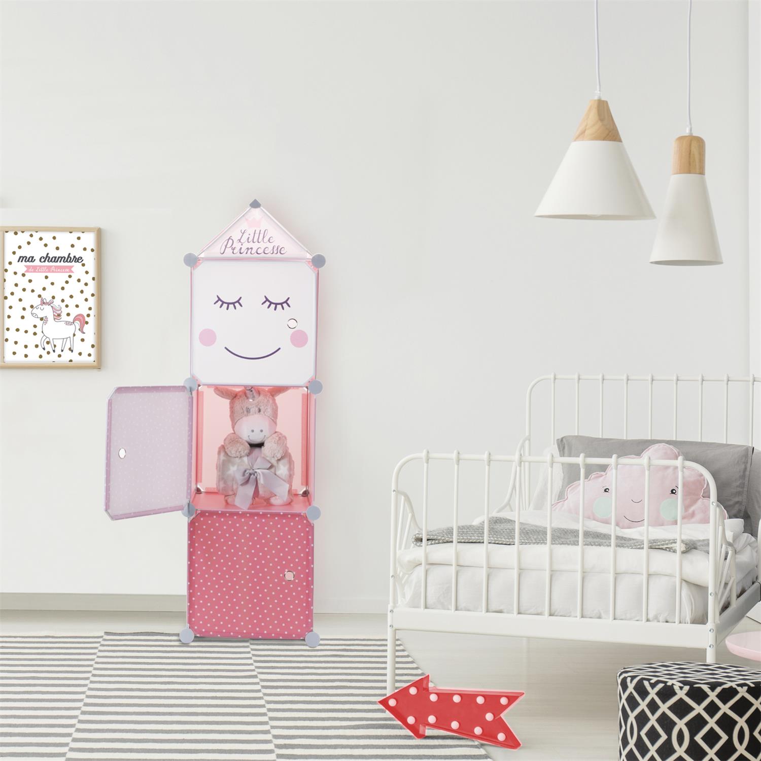 Dulap modular copii, metal si polipropilena roz, 3 compartimente ...