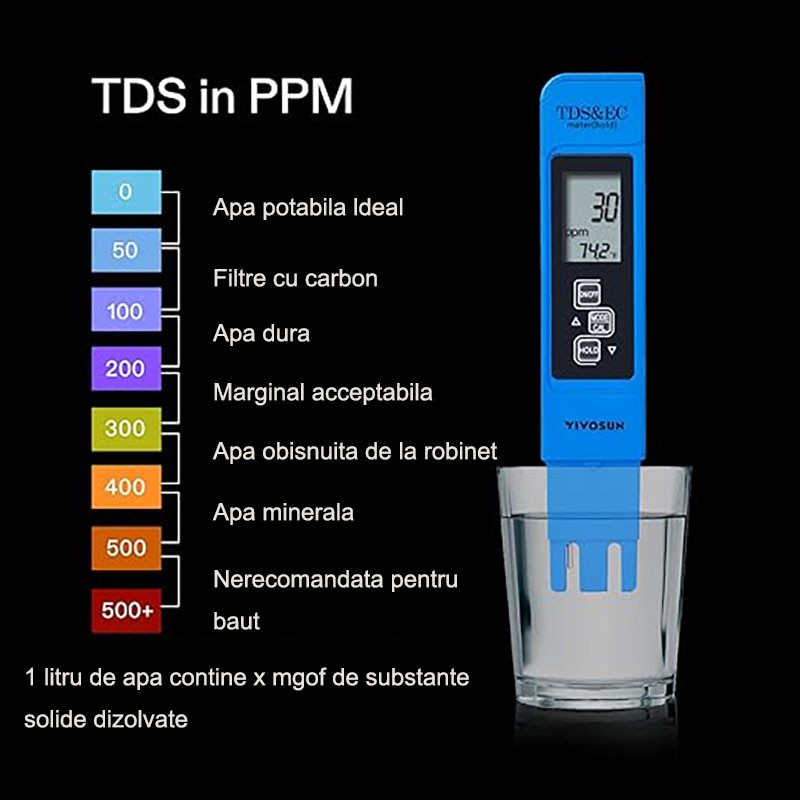 Set de testare a calitatii apei potabile, 4 in 1, verificare digitala ...