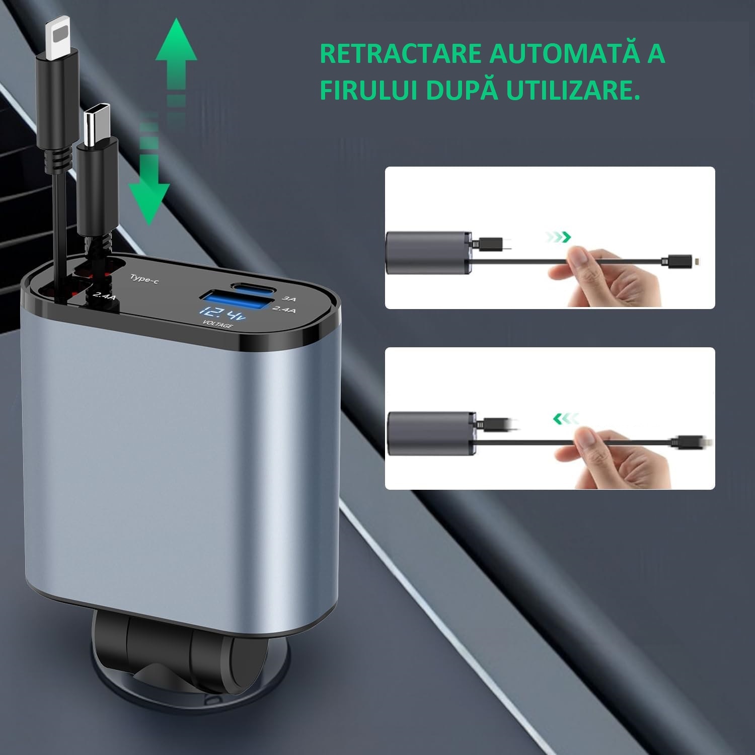 Incarcator Auto Super Fast 120 W, Doua Capete De Incarcare, Slot USb ...