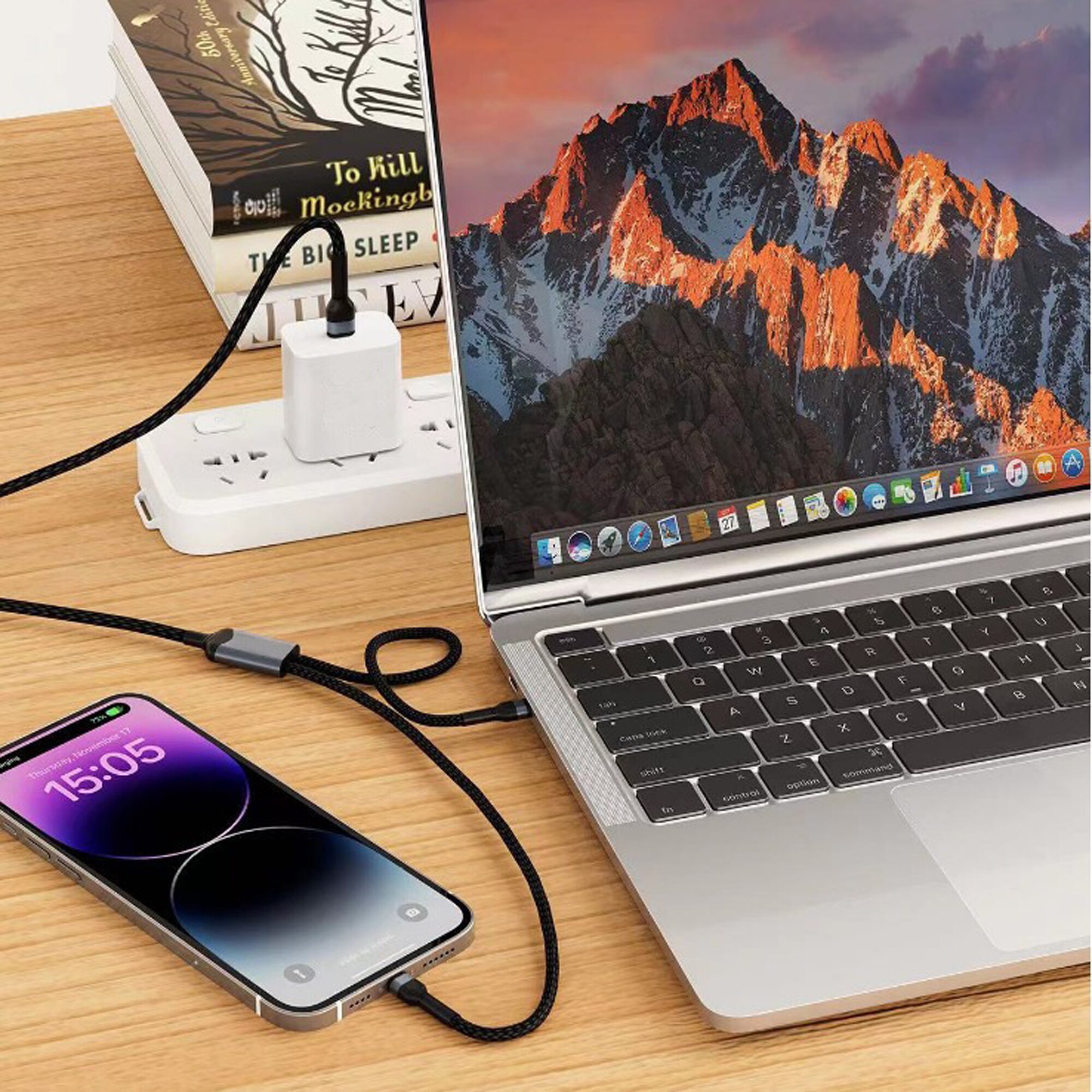 2 в 1 кабел за зареждане и пренос на данни, бързо зареждане 65 W, 1,5 m, USB-C, Type-C ...