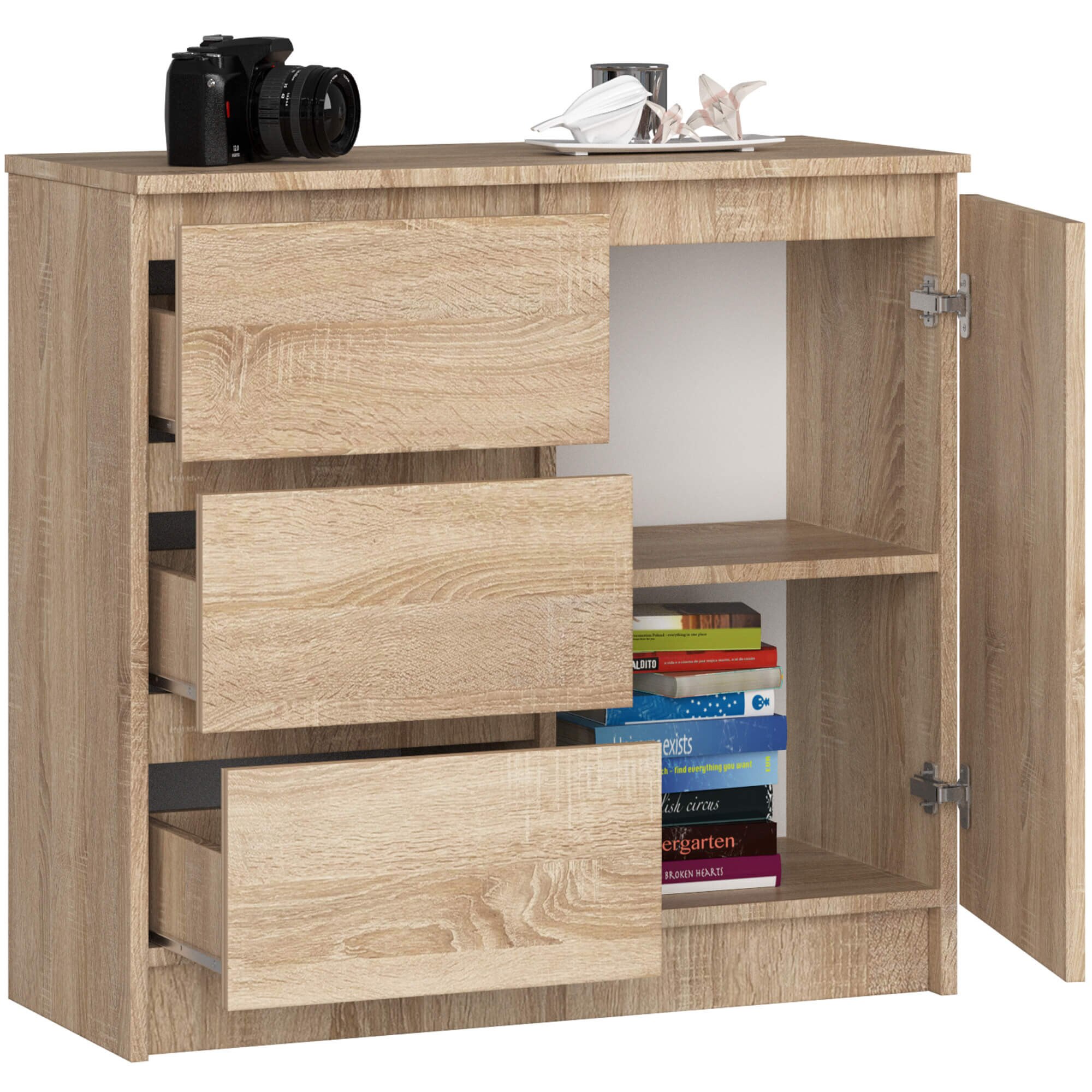 Comoda cu o usa, Akord Furniture Factory, PAL, 3 sertare, 77x80x35 cm ...