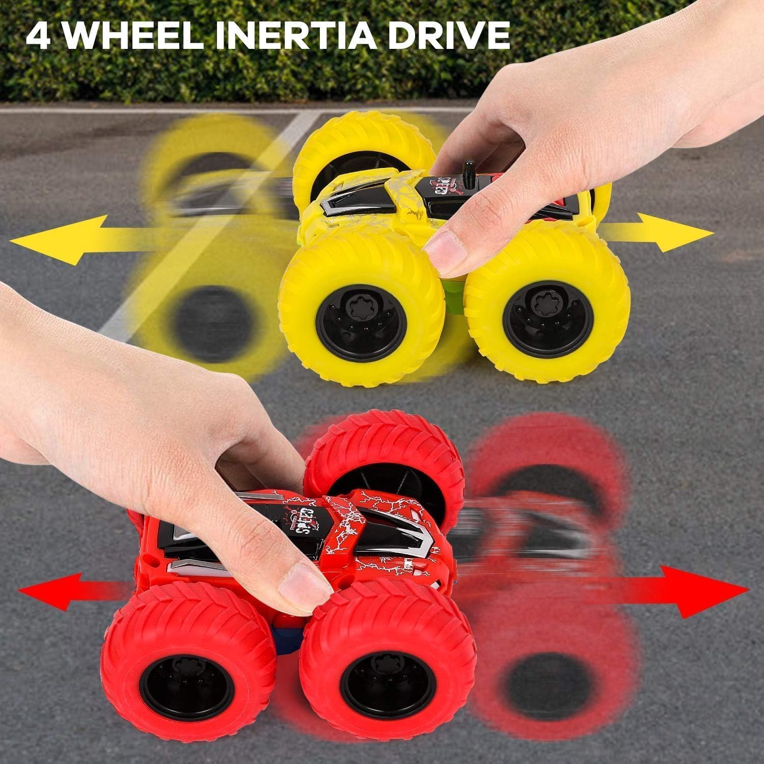 Set de 2 masini Monster Truck pentru copii, folosire pe ambele laturi ...