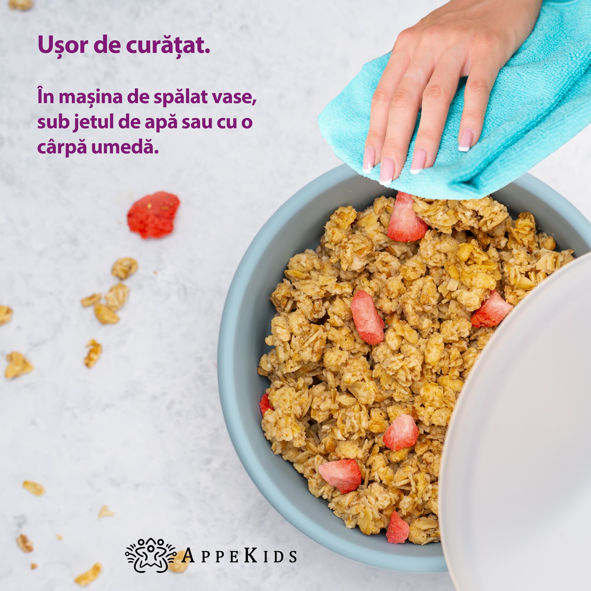 Bol din silicon cu ventuza si capac, AppeKids - Aqua Blue - eMAG.ro