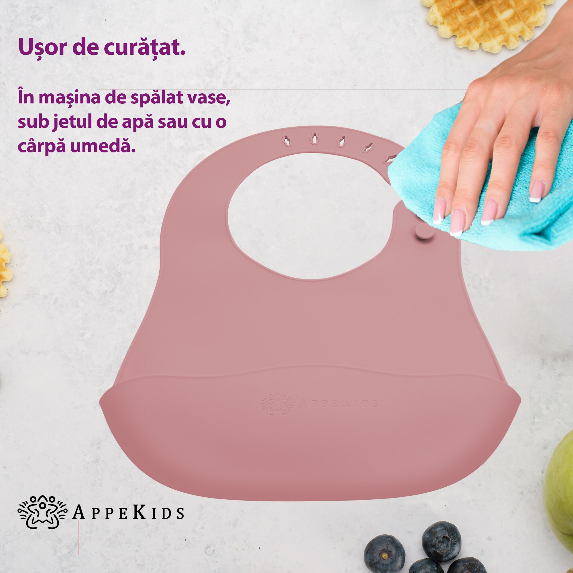 Baveta din silicon, AppeKids - Old Rose - eMAG.ro