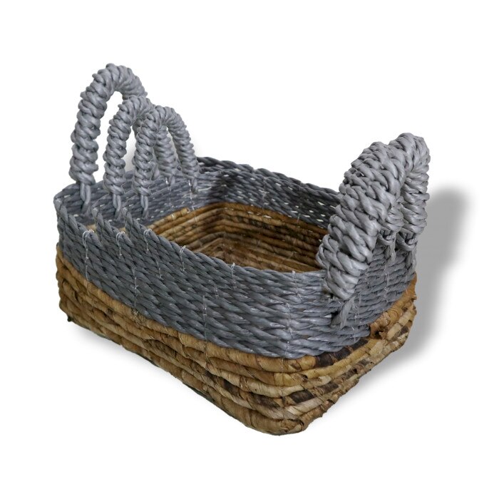 Set 3 cosuri tesute manual din fibre de bananier si rafie, gri, Ancient ...