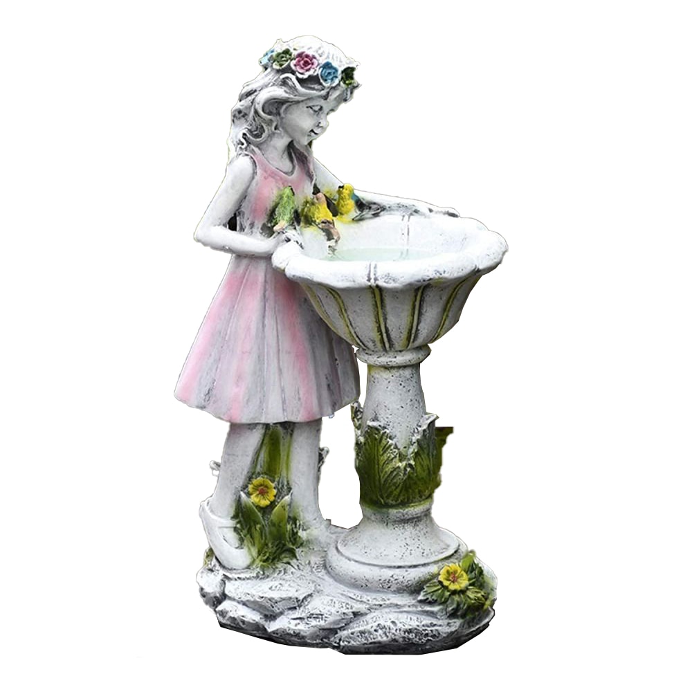 Figurina decorativa pentru gradina, solara, fata cu coroana de flori si ...