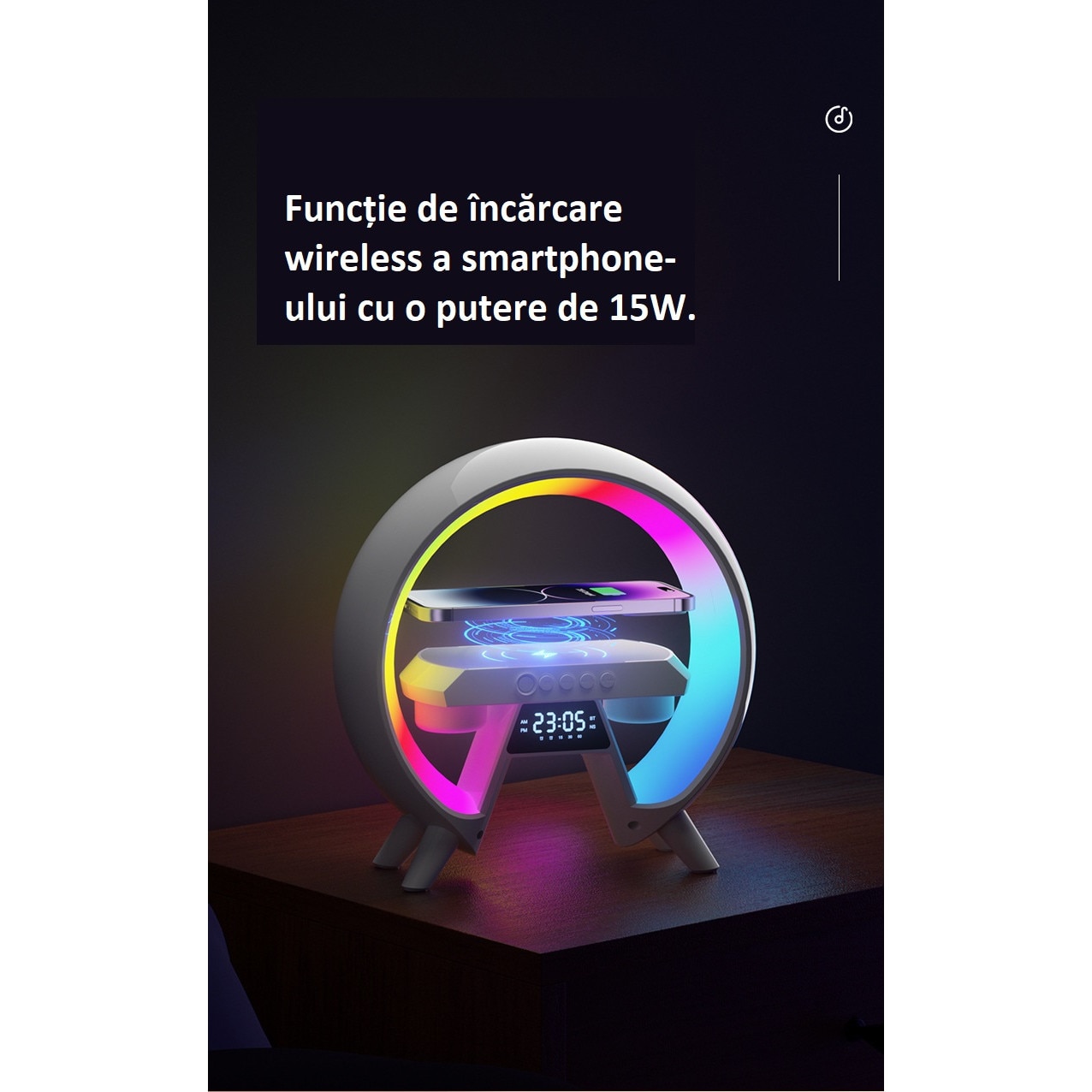 Lampa Smart LED RGB, MILARIS®, Incarcarcare wireless rapida 15W ...