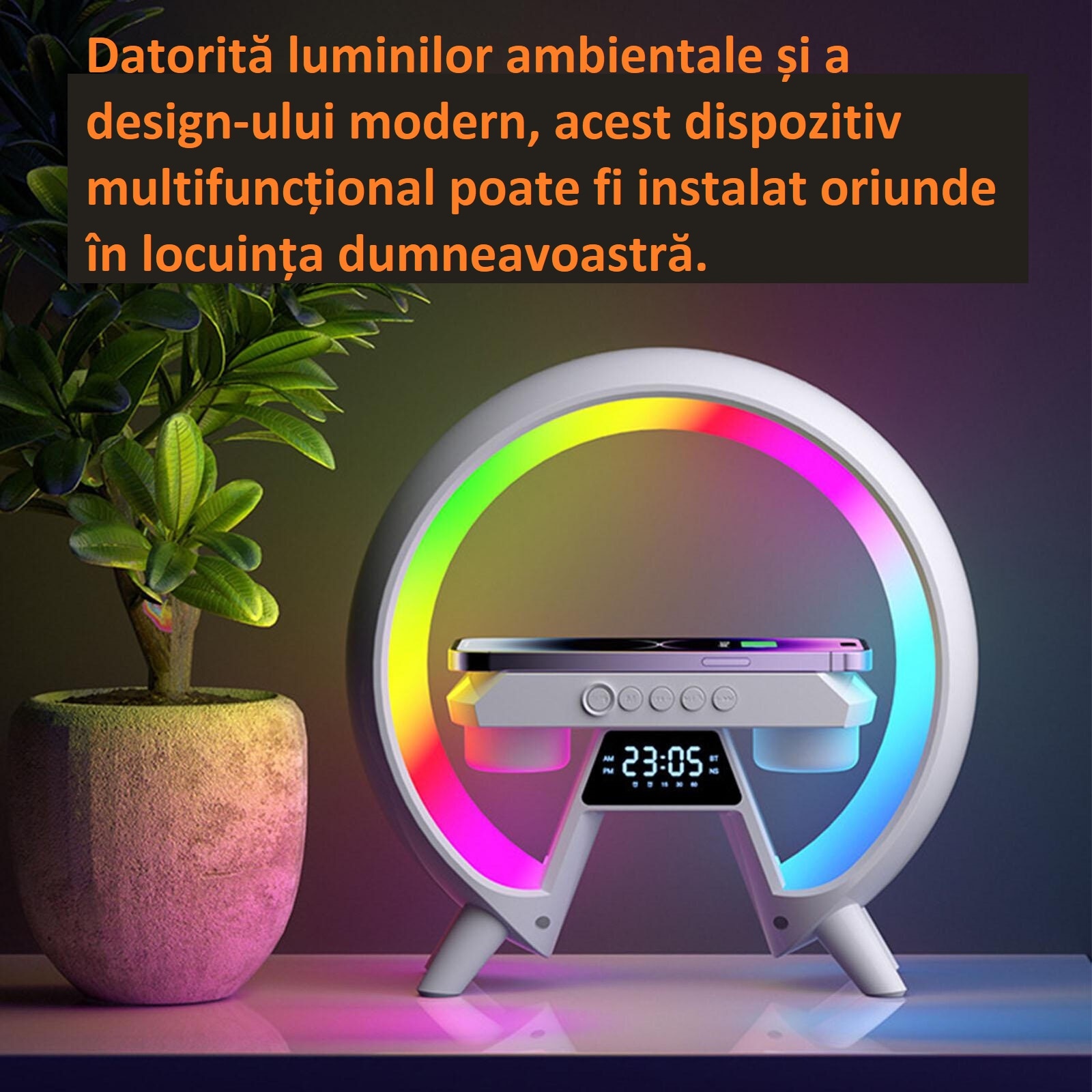 Lampa Smart LED RGB, MILARIS®, Incarcarcare wireless rapida 15W ...