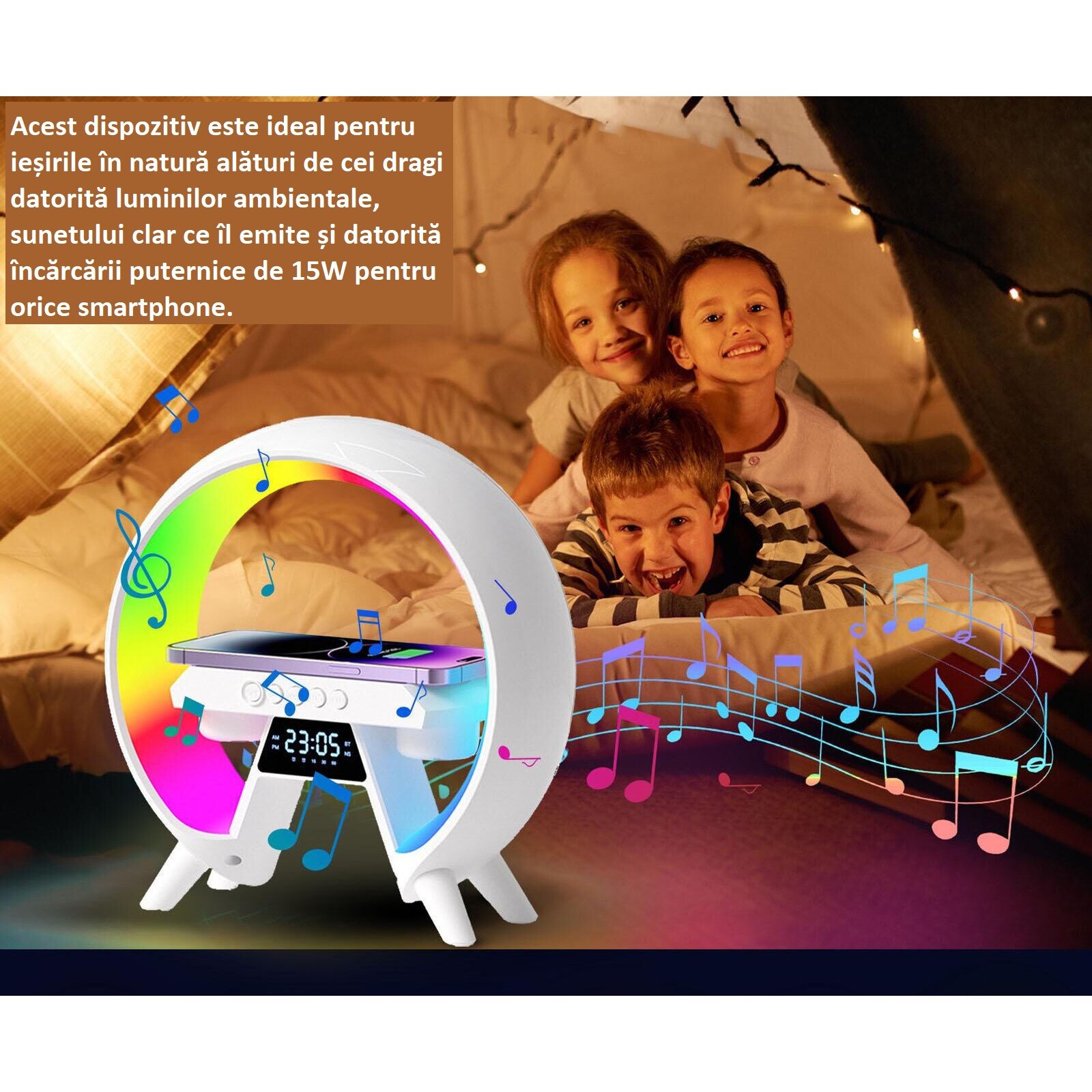 Lampa Smart LED RGB, MILARIS®, Incarcarcare wireless rapida 15W ...