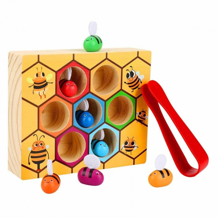 Jucarie dexteritate si asociere, Albinute in fagure din lemn, Stupul cu ...