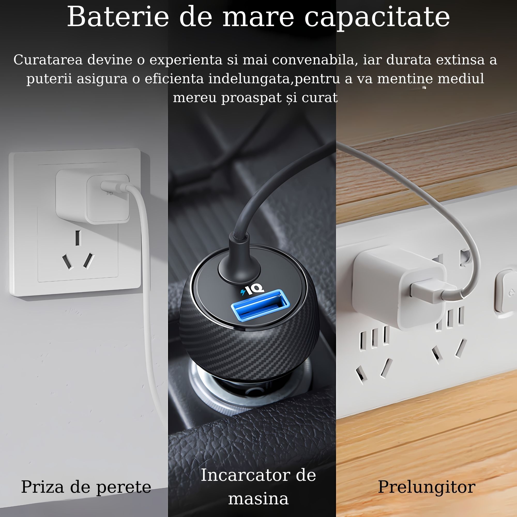 Suflanta Aer & Aspirator portabil fara fir, 68 W, Baterie 4000 mAh ...