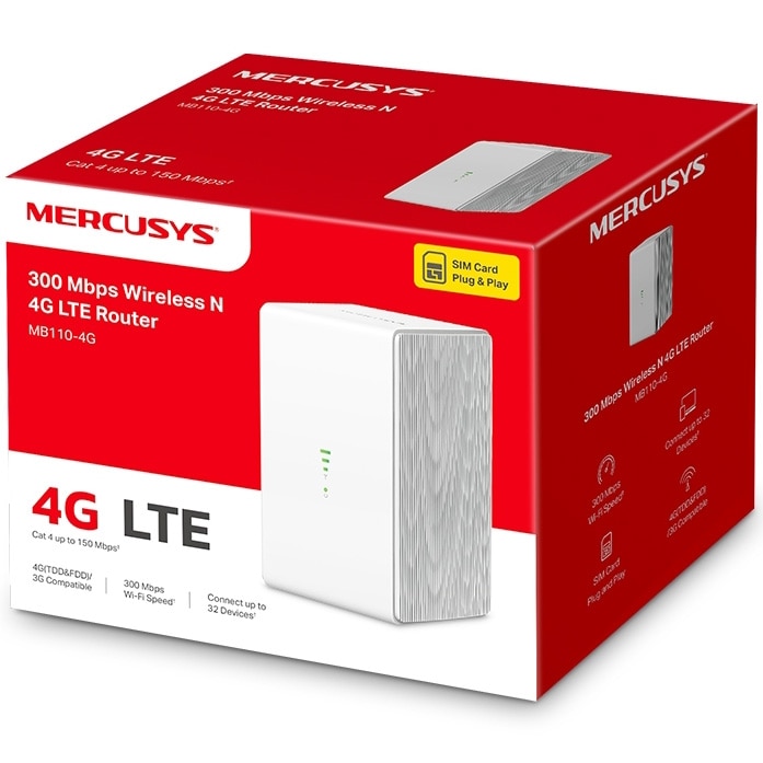 Router Wireless Mercusys MB110-4G, 4G LTE, sim, 300 Mbps - eMAG.ro