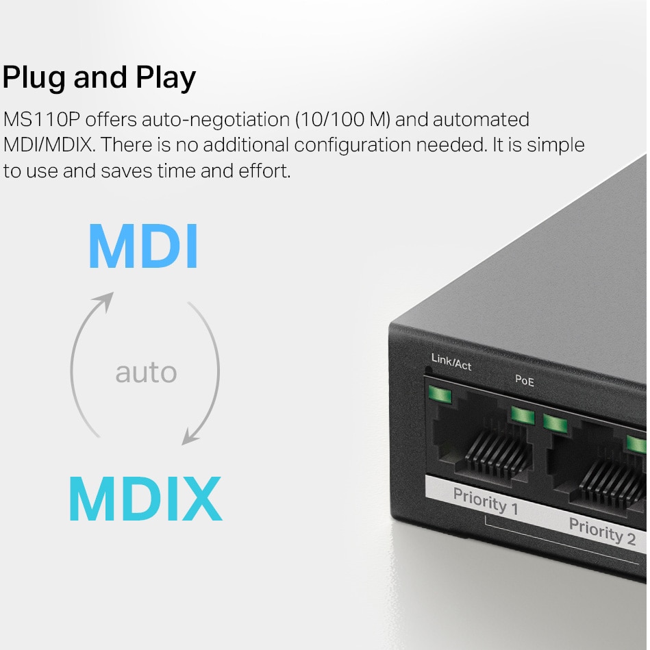 Switch PoE Desktop Mercusys MS110GP, 10 porturi 10/100Mbps (dintre care ...