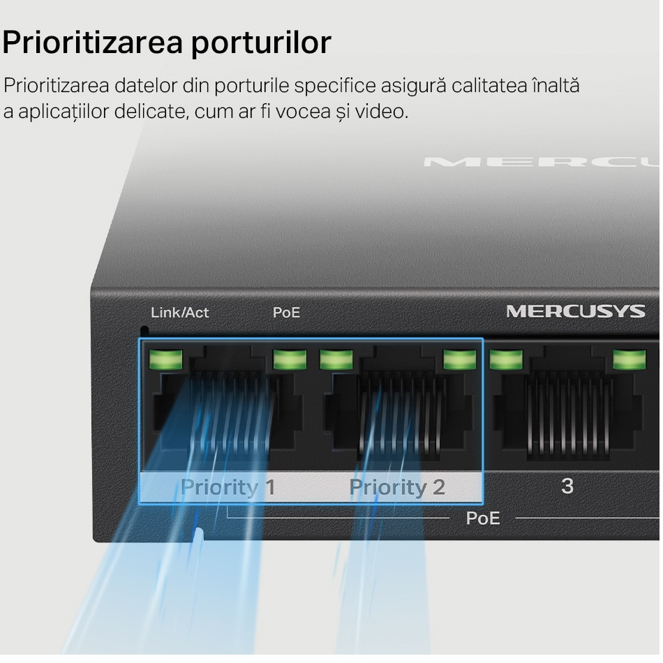 Switch PoE Desktop Mercusys MS105GP, 5 porturi Gigabit (dintre care 4 ...